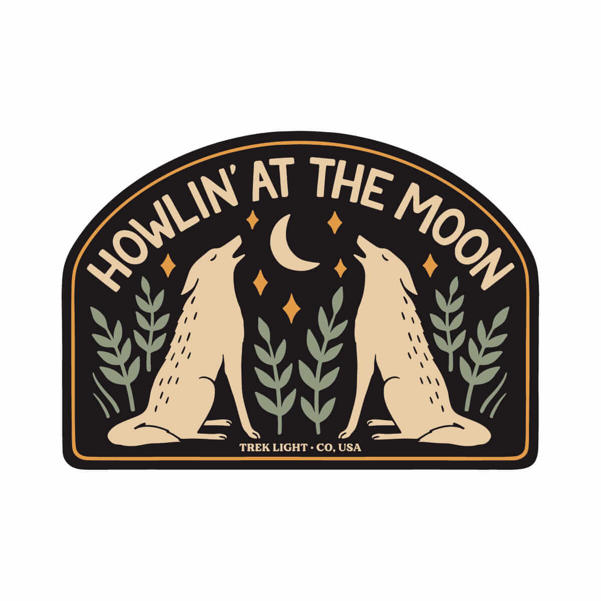 Howlin' At The Moon Weatherproof Sticker. Made In The USA. Trek Light.