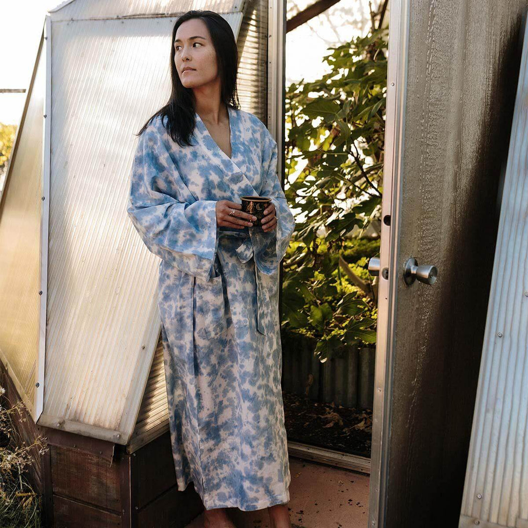 Sky Dye Robe. Fair Trade, Handmade Soft Cotton Robes. Trek Light
